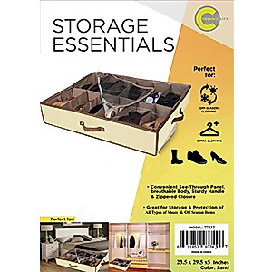 Set of 2 under bed shoe storage - ALL 4 SIDES IS STURDY- drawers,Closet Box Organizer Natural Canvas with See-Through Top, Brown Trim, Size: 23 ½’’ x 29 ½’’ x 5’’