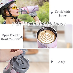 SOMANT 30oz Tumbler with Handle Lid and Straws Stainless Steel Insulated Reusable Double Wall Hot and Cold Beverages Travel Mug Spill Proof Home and Office Water Bottle Thermal Cup