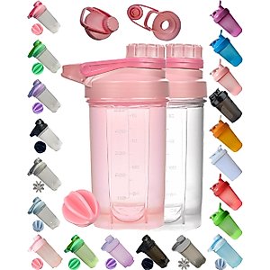 Shaker Bottle Blender with Classic Loop Top (BPA Free) – Best Protein Powder/Fruit Juice Mixer with Whisk Ball- 16 oz (Pink)
