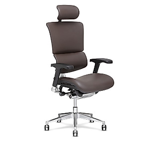 X-Chair X4 High End Executive Chair, Brown Leather with Headrest - Ergonomic Office Seat/Dynamic Variable Lumbar Support/Floating Recline/Stunning Aesthetic/Adjustable/Perfect for Office or Boardroom
