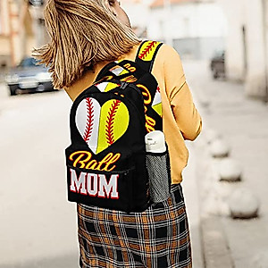 Funny Ball Mom Softball Baseball Laptop Backpack Shoulder Bag Daypack with Adjustable Strap for Casual School Travel
