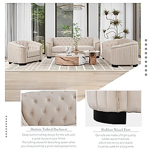 Daesar 41.5" Velvet Upholstered Accent Sofa, Modern Single Sofa Chair with Thick Removable Seat Cushion, Modern Single Couch for Living Room, Bedroom, Or Small Space, Beige