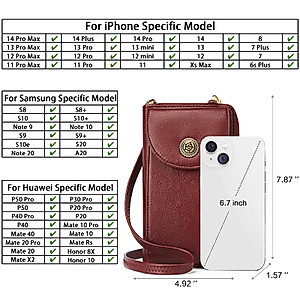 BROMEN Small Cell Phone Purse Crossbody Bags for Women Vegan Leather Wallet Purse with Credit Card Holder Red