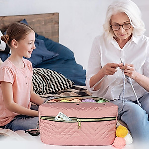 Tynzol Crochet Bag Organizer, Yarn Bag-Knitting Storage, Knitting Crochet Accessories, Crochet Hook Case, Knitting & Crochet Supplies, Yarn Holder for Crocheting On The Go Pink