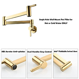 Brushed Gold Pot Filler Faucet Wall Mount, Biveah Brass Folding Kitchen Sink Faucet Single Hole, KLB011BG