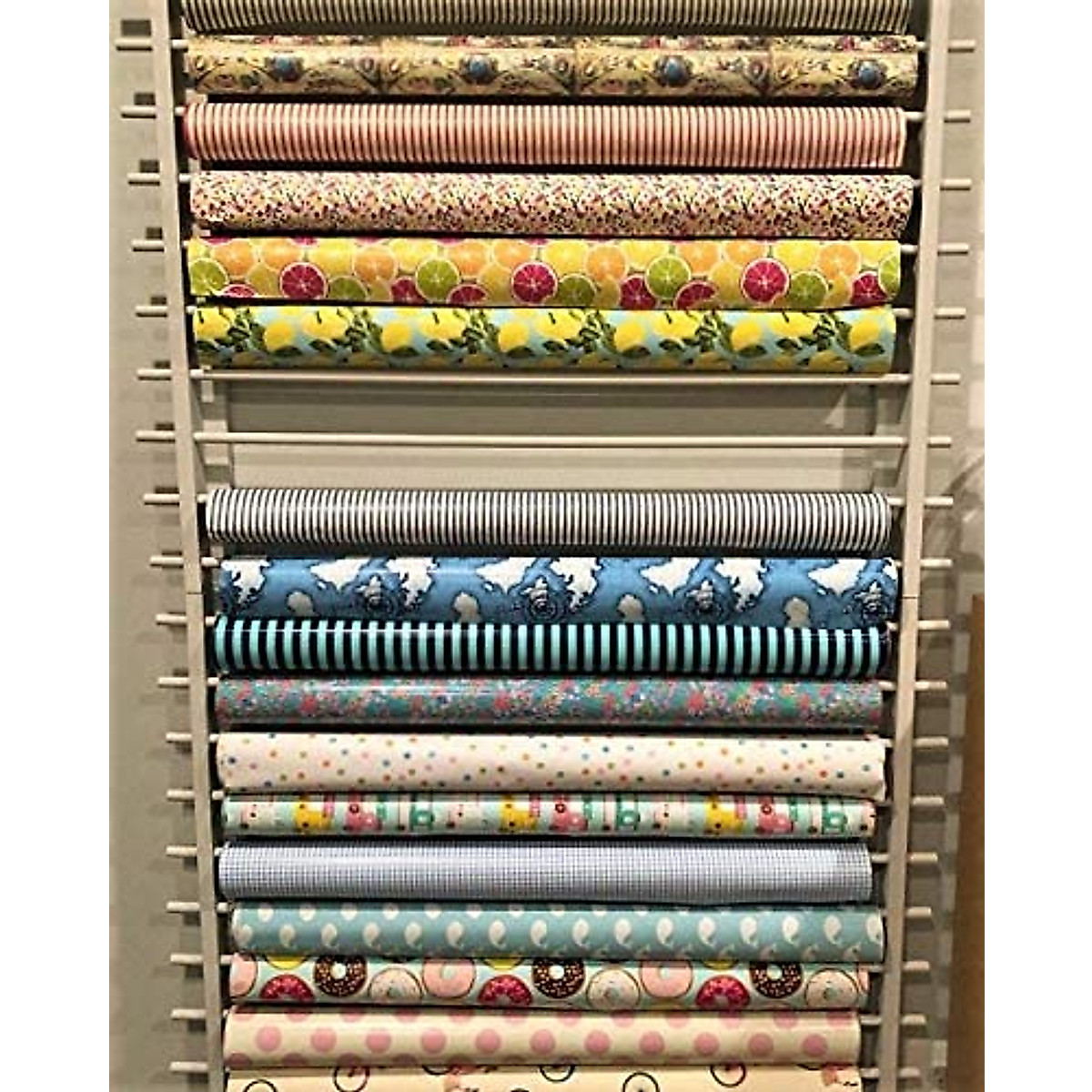 Storage Station, Organizer, Dispensing Rack for Gift Wrapping Paper, Ribbons, Cellophane, Vinyl Rolls, Paper & Other Arts & Crafts Items. Holds 10 Rows. Adjustable Width. Easy Wall Mount. Hardware Included.