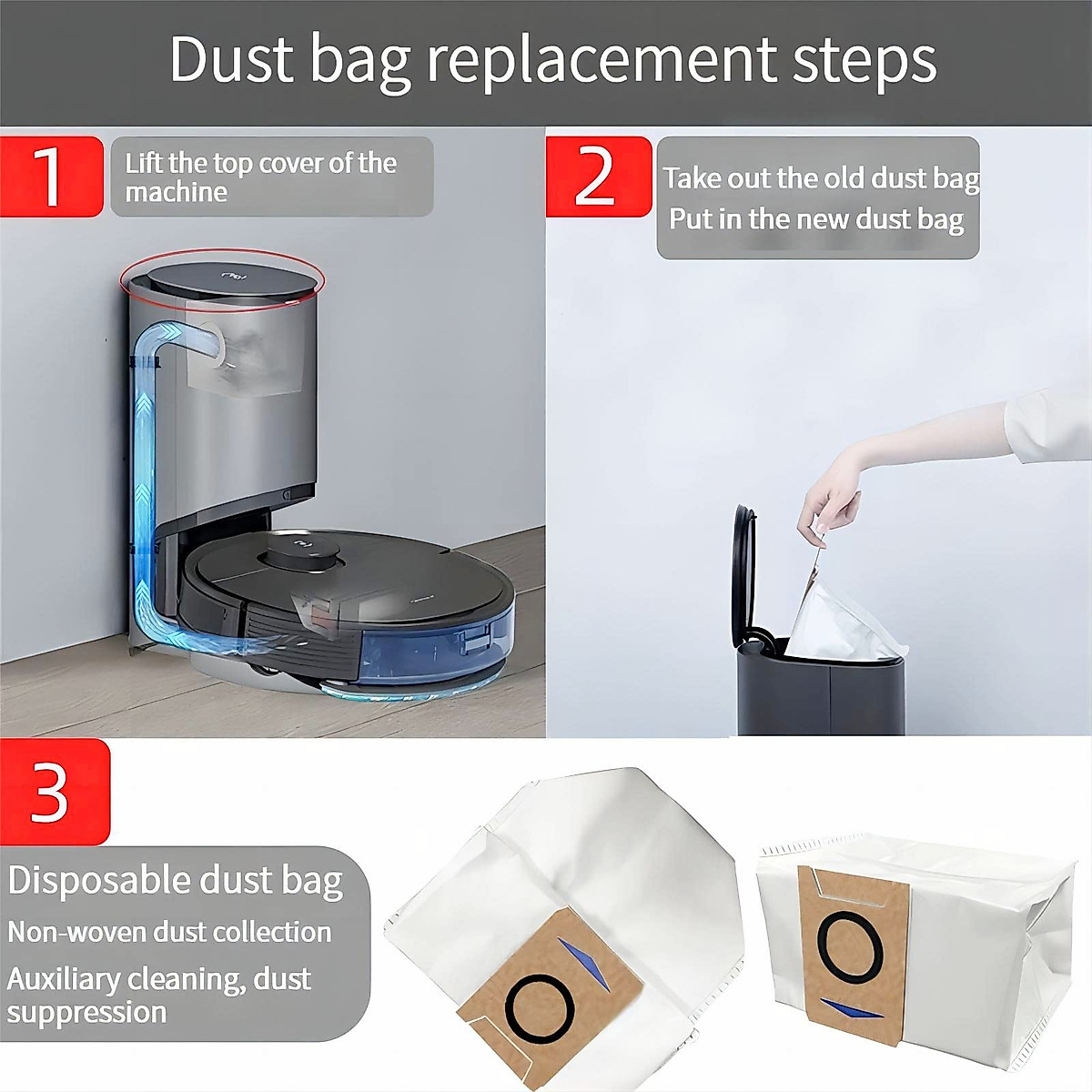 Szxtdzsw Compatible with Ecovacs Deebot X1 Omni,X1 TURBO,X1 Plus Robotic Vacuum Cleaners Replacement Part Kit-1 main brush, 5 dust bags, 4 mop cloth pads, 2 HEPA filters, 6 side brushes