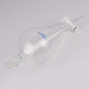 Labasics Borosilicate Glass 1000ml Conical Separatory Funnel with PTFE Stopcock, 1000mL