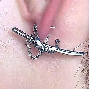 Nsitbbuery Hip Hop Nightclub Bar Knife Chain Dangle Earrings Sword Stud Earrings
