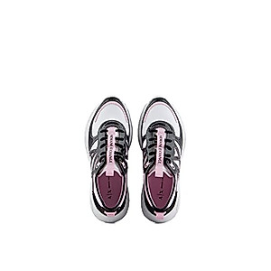 A|X ARMANI EXCHANGE Women's Cher Chunky Logo Sneakers, Optic White + Black, 10.5