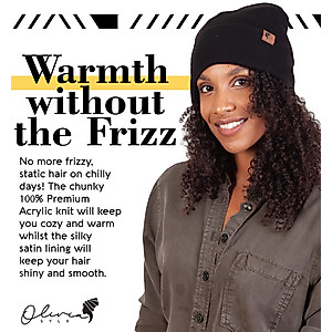 Olivia Sylx Cuffed Satin Lined Beanie for Women - Satin Lined Winter Hat - Beanie with Satin Lining - Satin Lined Hats Black