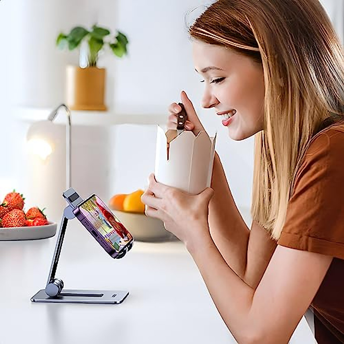 UGREEN Cell Phone Stand Desk Phone Holder Compatible with iPhone 15 14 13 12 Pro Max 11 XS Max XR X 8 Plus, Fully Adjustable Foldable Desktop Aluminum Smartphone Stand