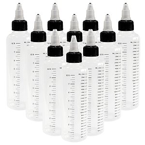 NANSHINE Graduated Bottles 10PCS 250ml(8.45oz) PET Plastic Pointed Bottles with Twist Top Cap Plastic Graduated PET Dropper Water Liquid Bottles