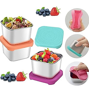 Reusable Snack Container, Stainless Steel Sauce Containers, Small Stainless Steel Sauce Cups With Leakproof Silicone Lids, Kids Lunch Box Containers, for Picnics and Travel And Kitchen Storage (Blue)