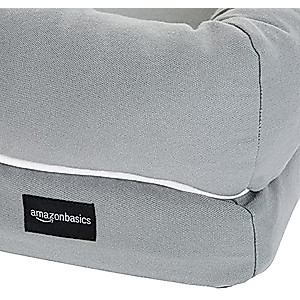 Amazon Basics Lounger Sofa Couch Style Pet Bed with Memory Foam, Bolsters, and Removable Cover for Dog or Cat, Small, Grey, 25 in x 20 in x 6.5 in