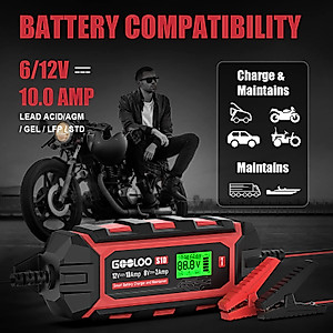 GOOLOO 10-Amp Car Battery Charger, 6V and 12V Fully Automatic Battery Charger Maintainer, Trickle Charger, Supersafe Smart Battery Desulfator for Lead-Acid Batteries(S10)
