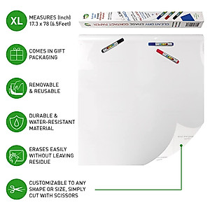 Clear Adhesive Sheets Roll on Wall 18 x 78Inch (6.5 Ft), includes 3 Dry Erase Markers, Bulletin Board Paper, Clear Adhesive Vinyl Sheets, Transparent Contact Paper, Peel and Stick Film by HA SHI