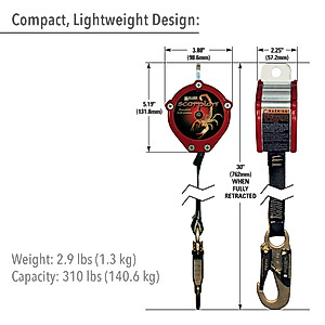 Miller Honeywell Safety Products by Scorpion 9-Foot Personal Fall Limiter with Steel Locking Snap Hook w/Swivel Shackle & Steel Locking Snap Hook, 310 lb. Capacity (PFL-7-Z7/9FT), Red