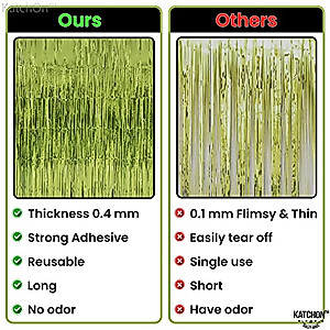 KatchOn, Sage Green Foil Fringe Curtain - XtraLarge 6.4x8 Feet Pack of 2, Green Backdrop | Light Green Foil Fringe Curtain, Green Birthday Decorations | Frog Birthday Decorations | Lime Green Backdrop
