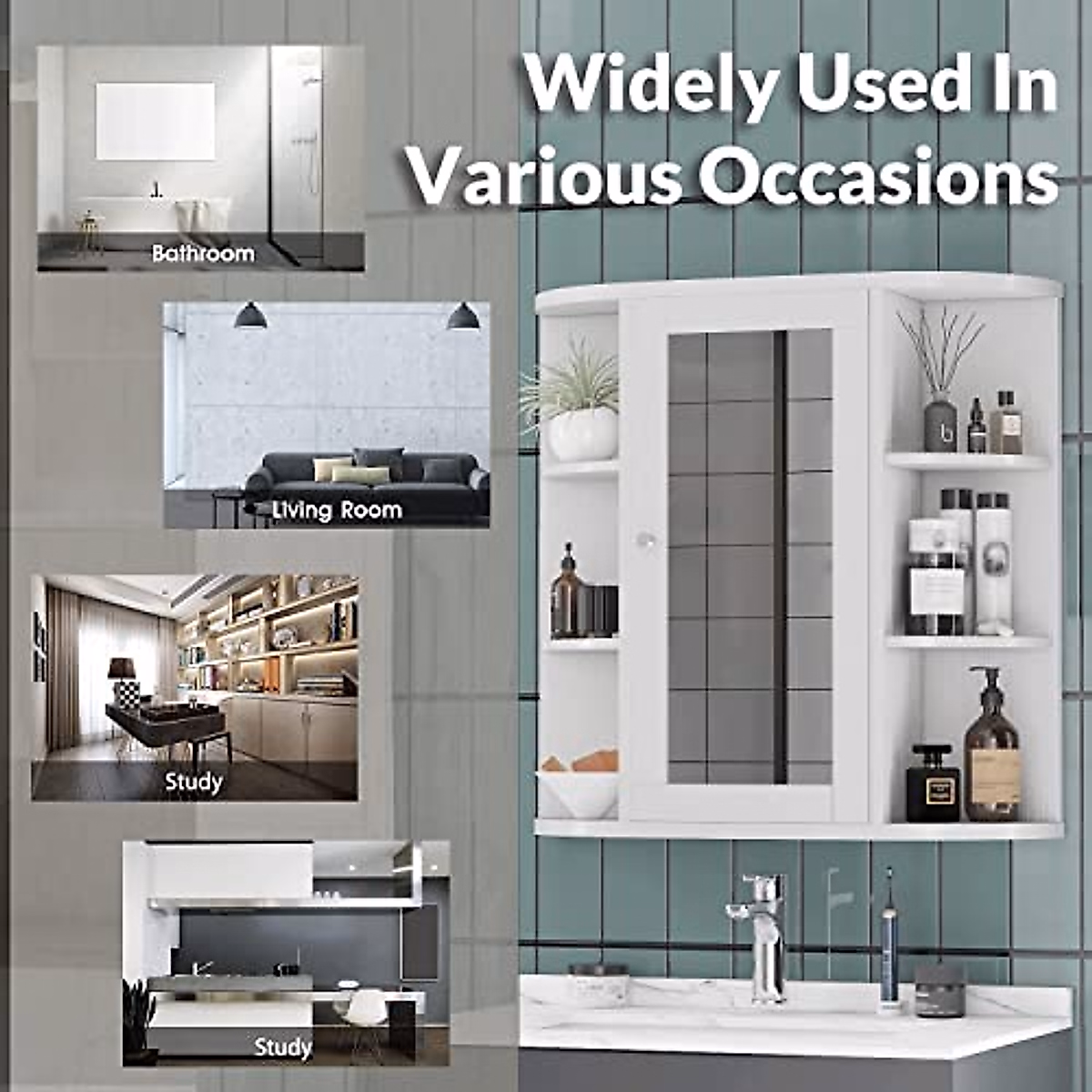 VIVIJASON Bathroom Wall Mounted Cabinet - Over The Toilet Space Saver Storage Cabinet - Medicine Storage Organizer - Bathroom Hanging Cupboard with Mirror Single Door and 2 Adjustable Shelves (White)