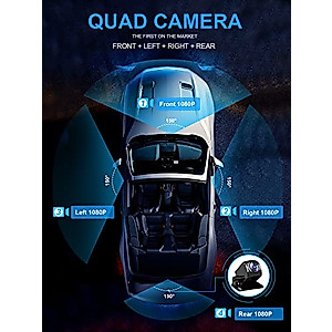 PRUVEEO Dash Cam, 4 Channel Camera FHD 1080Px4, Front, Left, Right and Rear, Front and Rear Inside, GPS, 256 GB Max, Free 128GB Micro SD Card, D90-4CH