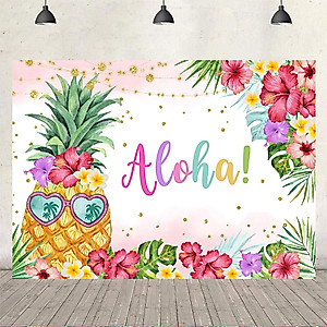 Ticuenicoa 5×3ft Aloha Backdrop Luau Hawaiian Birthday Party Decorations Photography Background Summer Tropical Beach Backdrops Baby Shower Floral Pineapple Photo Booth Props Banner