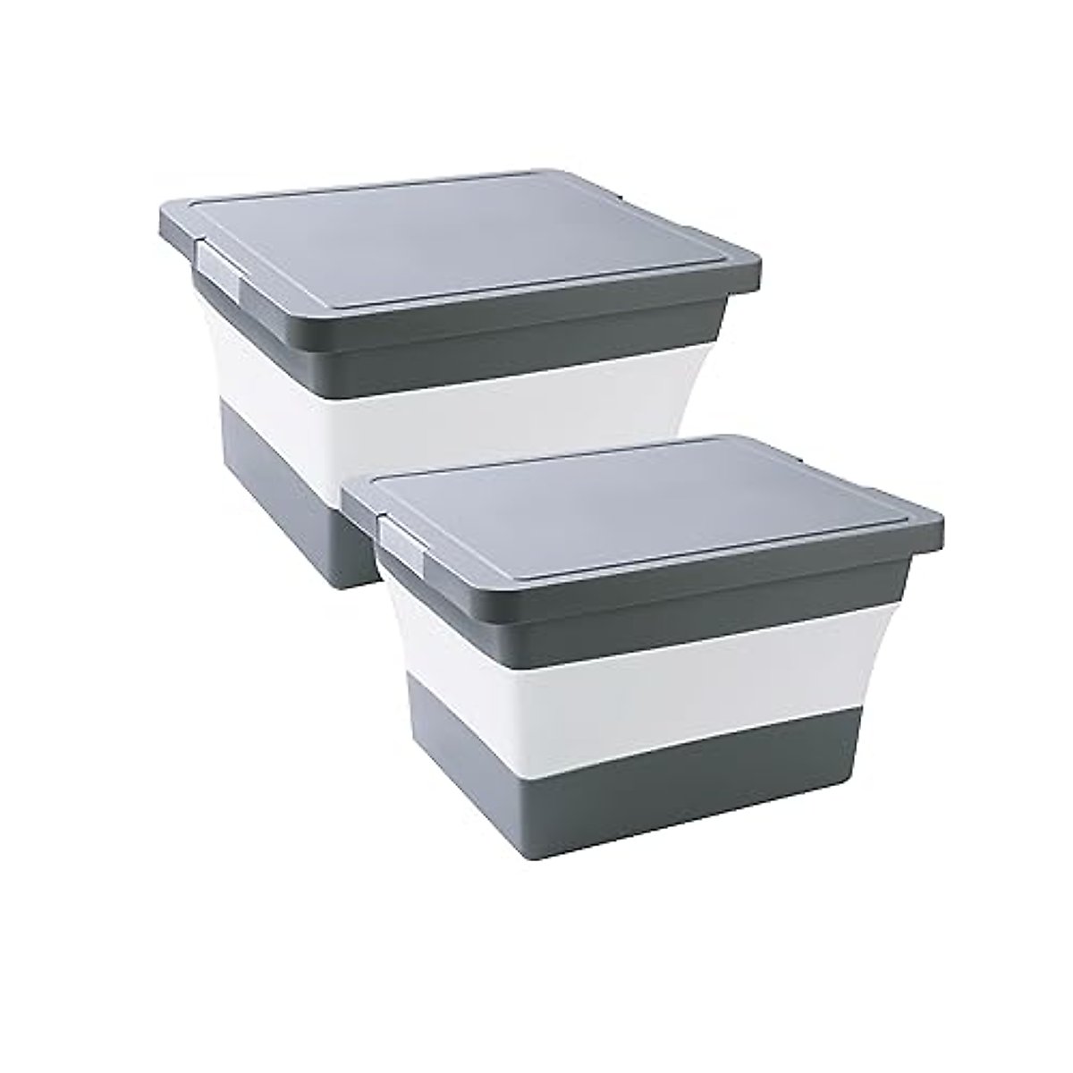 Beinilai Collapsible Storage Bins with lids,26 Qt Plastic Storage Bin Containers Tote Organizing with Secure Buckles，Suitable for Family Outdoor Multi-scene,Grey