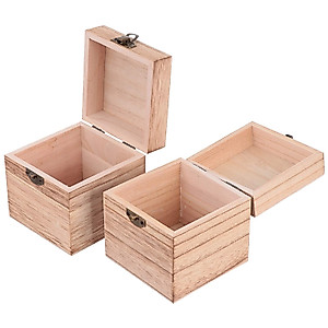 Cabilock Wooden Box 2pcs Unfinished Square Wood Box DIY Craft Wooden Box Jewelry Ring Box Unpainted Storage Box with Hinged Lid Front Clasp for Bracelet Watch Necklace Earrings Style 2 Memory Box