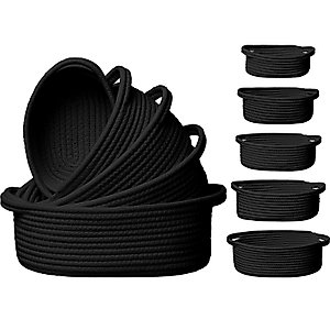 InnJoey 5-Piece Storage Basket Set- Natural Cotton Rope Woven Baskets for Organizing, Cute Baskets for Gifts, Decorative Storage Baskets, Small Woven Rope Baskets, Bathroom Organizer (Black)