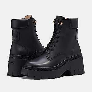 Coach Women's Ainsely Leather Bootie Combat Boot, Black, 7