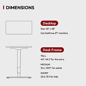 SANODESK 55" Electric Standing Desk, Dual Motor Height Adjustable Desk, Stable and Durable 3-Stage Stand up Desk for Home Office (Black Frame/55 x 28 Inch Mahogany top)