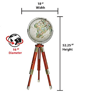 National Geographic Eaton 16" Diameter Floor Globe with Adjustable Legs and Brass Plated Meridian and Fittings