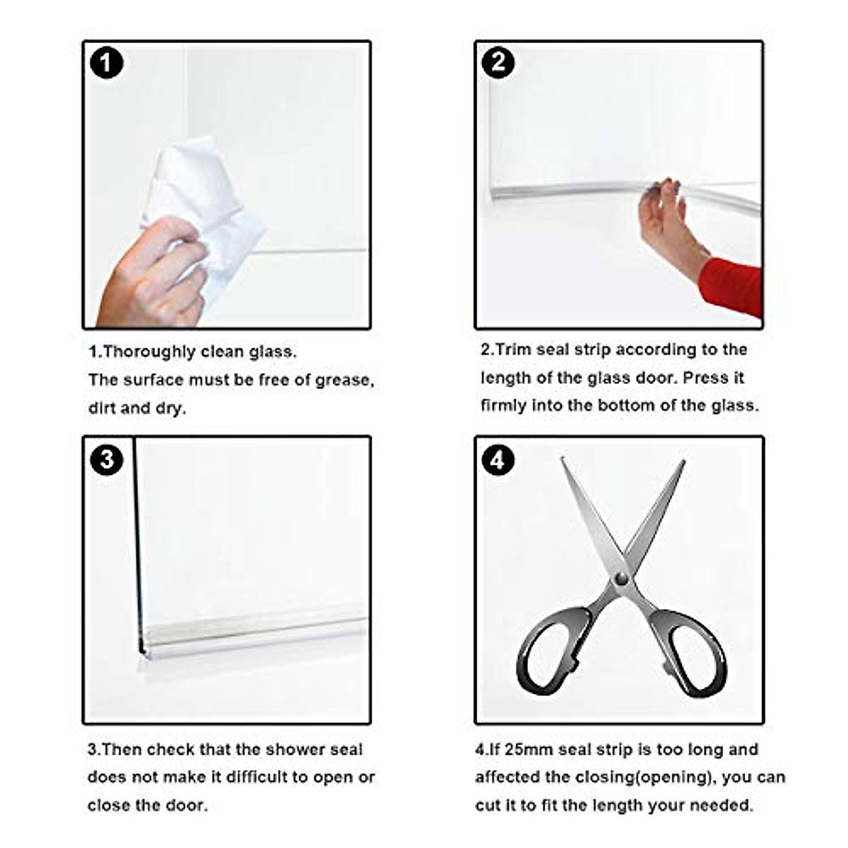 Cozylkx Frameless Shower Door Bottom Seal with Drip Rail 1/2" Thick Glass 33" Long Sweep - Glass Door Seal Strip Stop Shower Leaks