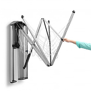 Brabantia - WallFix Dryer - with Protective Storage Box - Space Saver - Laundry Rotary - Retractable - Wall Mounted - Clothes Drying Rack - Outdoor - Metallic Grey - 24m