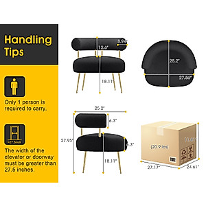 Dewhut Mid Century Sherpa Boucle Accent Chair, Round Upholstered Barrel Arm Chair for Small Spaces, Fluffy Side Corner Sofa Armchair for Living Room, Bedroom, Vanity, Office, Reading Nook(Black)