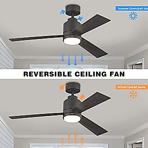 POLYECO Modern Ceiling Fans with Light, 6-Speed LED Ceiling Fan with Reversible DC Motor, Remote Control & Timing Function for Living Room Dining Room Bedroom(Matte Silver)