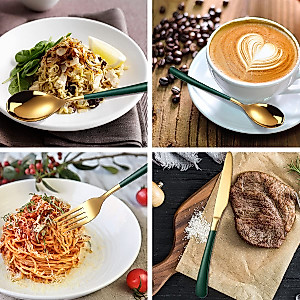 AARAINBOW 7 Pieces Stainless Steel Flatware Set Portable Reusable Cutlery Set Travel Utensils Set Including Chopsticks Knife Fork Spoon Straws Cleaning Brush Dishwasher Safe (7 Green Golden)