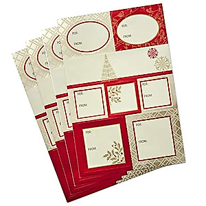 Hallmark Reversible Christmas Wrapping Paper Set with Ribbon and Gift Tag Stickers (Traditional Red and Gold, 3 Rolls of Wrapping Paper and Ribbon)