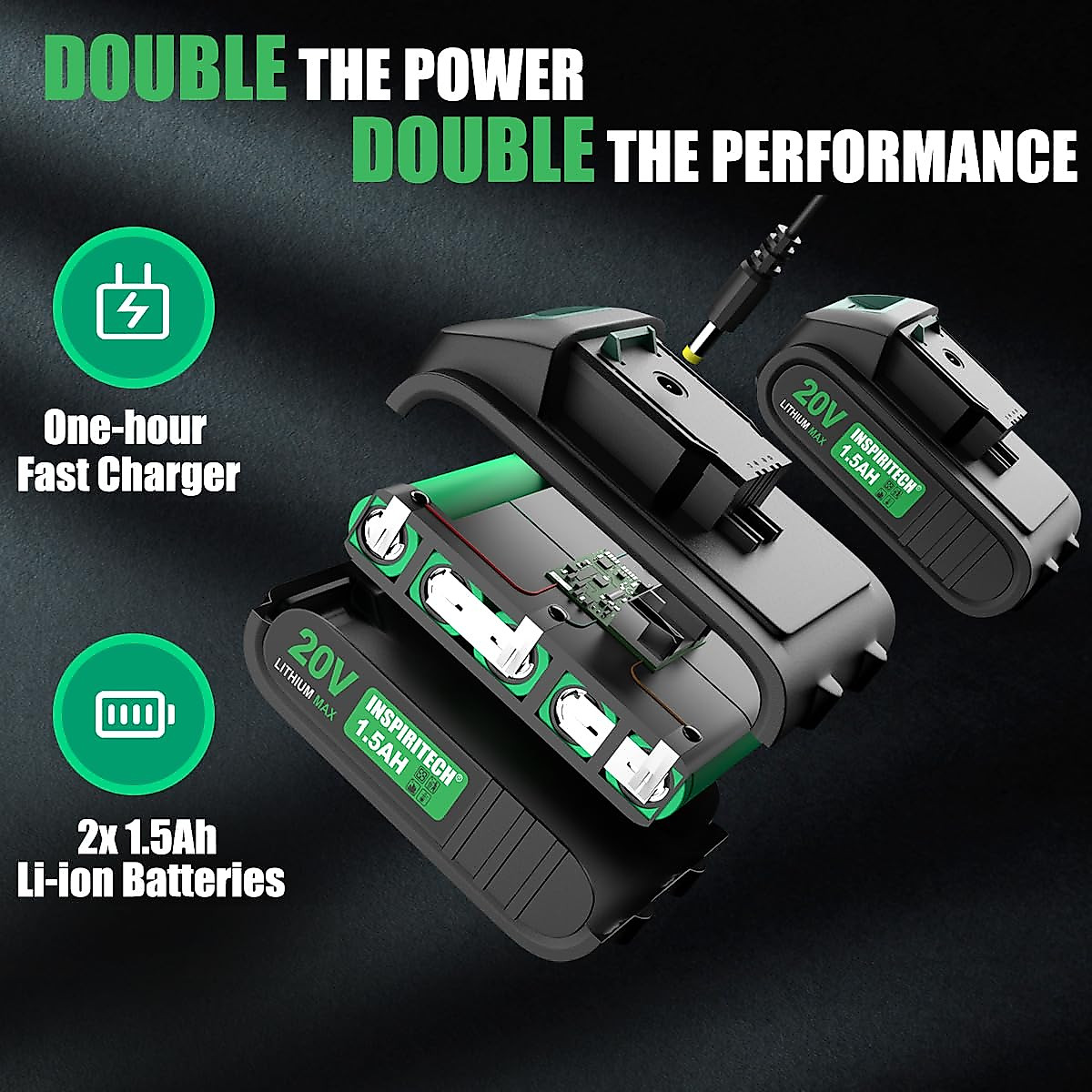 INSPIRITECH 20V Cordless Drill, Brushless Power Drill Set with 2 Batteries and Charger,3/8-Inch Chuck Electric Drill Driver,22 Torque Setting,Drill/Driver Bits and Tool Bag Included