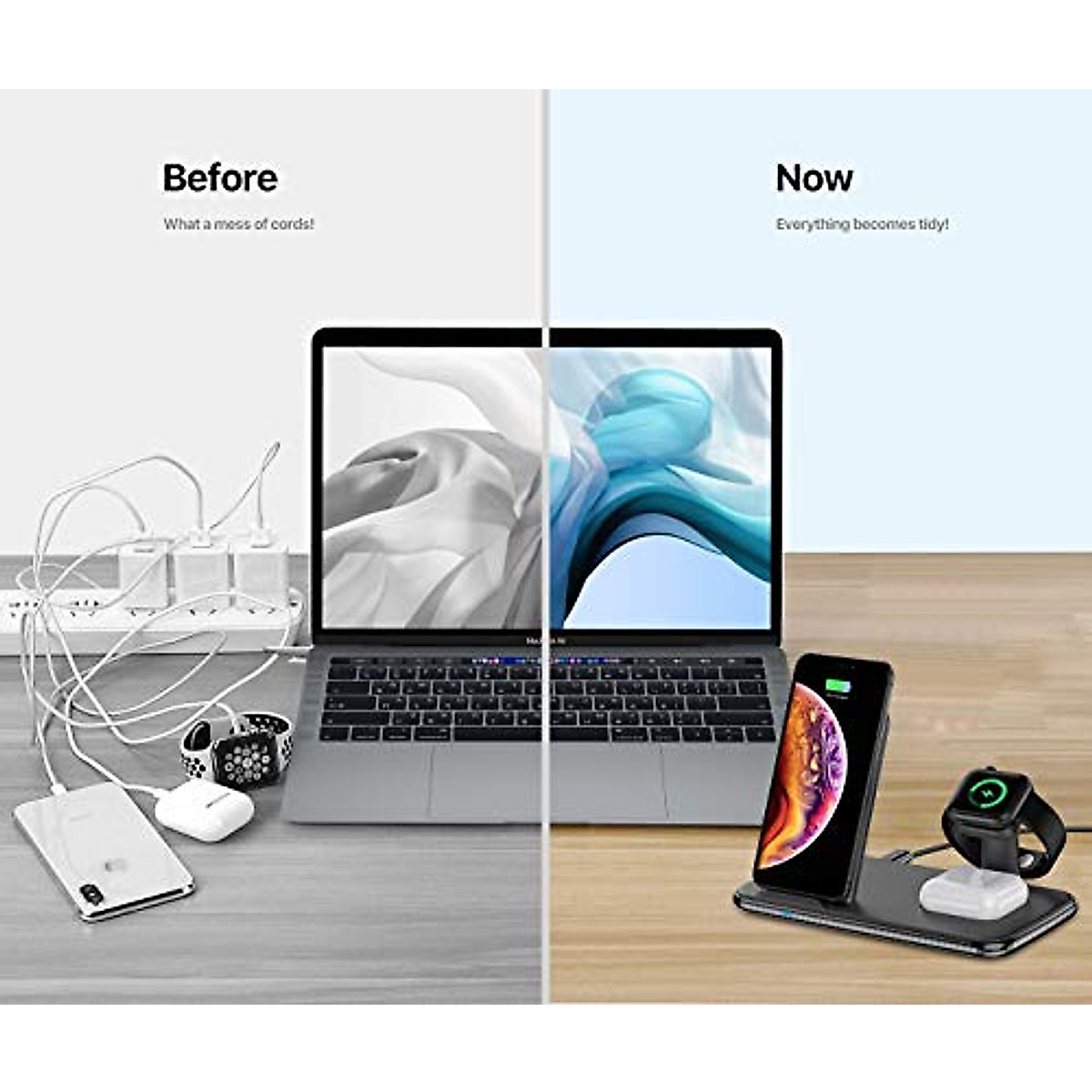 Intoval Wireless Charging Station, for Apple Watch/iPhone/Airpods, iPhone 14/13/12/11/XS/XR/XS/X/8, iWatch 8/Ultra/7/6/SE/5/4/3/2, Airpods Pro2/Pro1/3/2. (V5,Black)