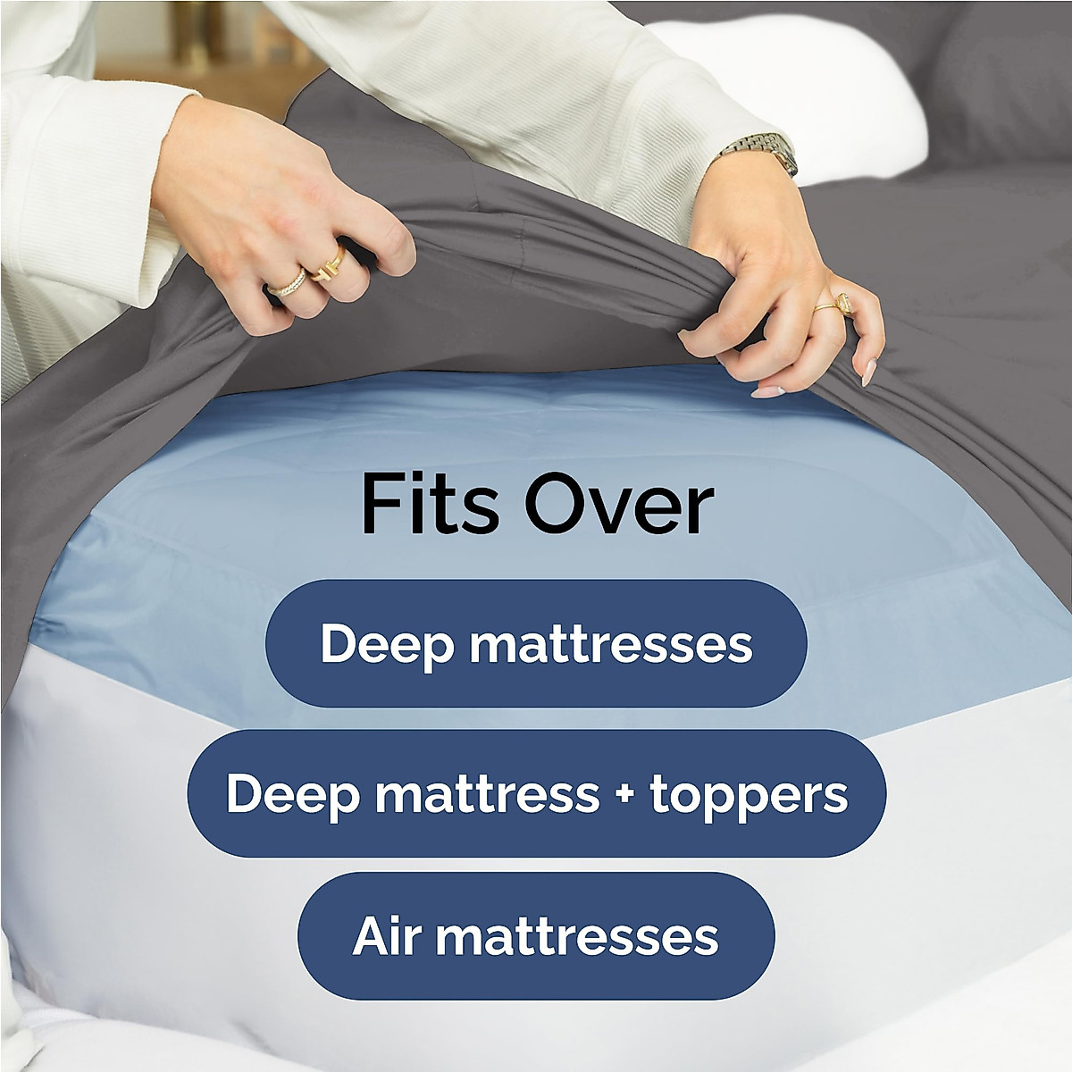 Extra Deep King Fitted Sheet - Hotel Luxury Single Fitted Sheet Only - Easily Fits 18 inch to 24 inch Mattress - Ultra Soft, Wrinkle & Fade Free w/Extra Deep Pockets - Breathable & Comfy - Dark Grey