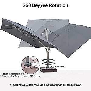 LKINBO 10X10FT Cantilever Umbrella Outdoor Umbrellas Large Patio Umbrella Windproof Offset Umbrella Heavy Duty Hanging Sun Umbrella With Cross Base for Garden Deck Pool Beach Market,Grey