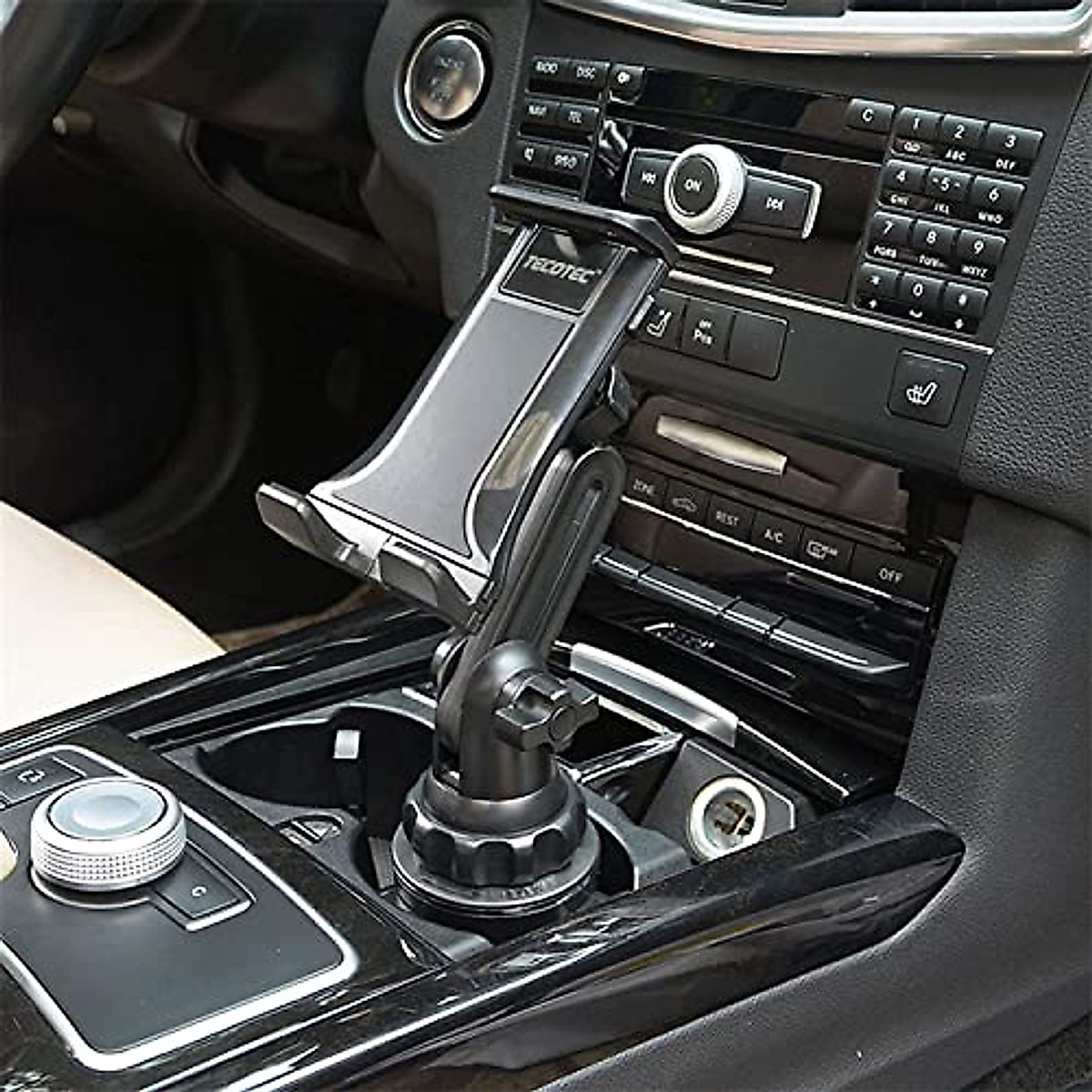 TECOTEC Universal 2 in 1 Car Cup Holder Tablet Mount, Upgraded 9" Long Neck Cup Holder iPad Holder for All Cellphones/Z Fold 3/2/Rugged Phones/Tablets up to 12.9"