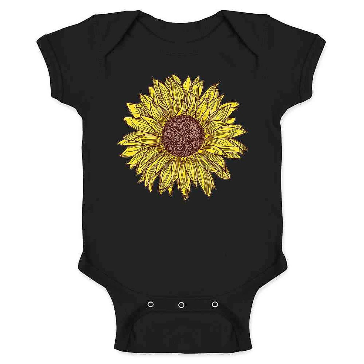 Pop Threads Sunflower Cute Retro Vintage Style Hippie Boho Infant Baby Boy Girl Bodysuit Black 12M