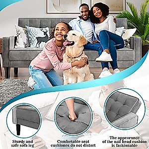 JAMFLY Velvet Futon Sofa Bed loveseat Couch, Modern Upholstered Sleeper Sofa, Fold Up/Down Adjustable Couch for Living Room, Bedroom, Apartment(Dark Gray)