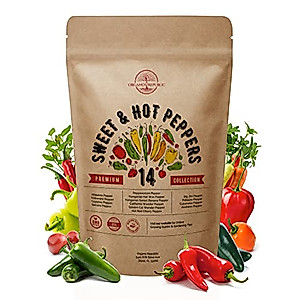 14 Sweet & Hot Peppers Seeds Variety Pack 700 Seeds Non-GMO Peppers Seeds for Planting Outdoor & Indoor Home Gardening Anaheim Jalapeno Habanero Cayenne Serrano Poblano Cubanelle Pepperoncini & More