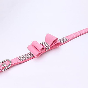Cat Leather Collar Breakaway Exquisite Adjustable Bowknot Diamond Dog Collar Bling Girl Small Puppy Rhinestone Cute Bowtie Puppy Pet Collars