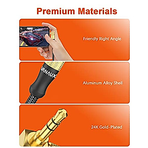 VANAUX 90 Degree Right Angle Aux Cable Male to Male 3.5mm Audio Cable Stereo Aux Cord Compatible with Laptop, Smartphone, Music Player,Tablets,Speakers (3.3feet/1m)