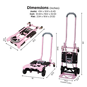 COSCO Shifter Multi-Position Folding Hand Truck and Cart, 300 lb. Weight Capacity, Pink