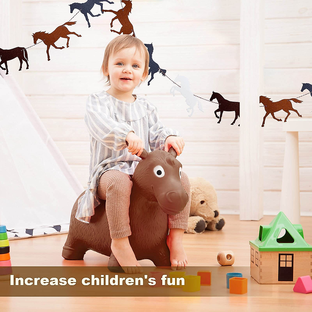 Horse Birthday Banner Party Decorations Racing Horse Banner Paper Bunting Garland Farm Theme Decor for Present Birthday Wedding Party Supplies, Pre Assembled Hanging Decoration